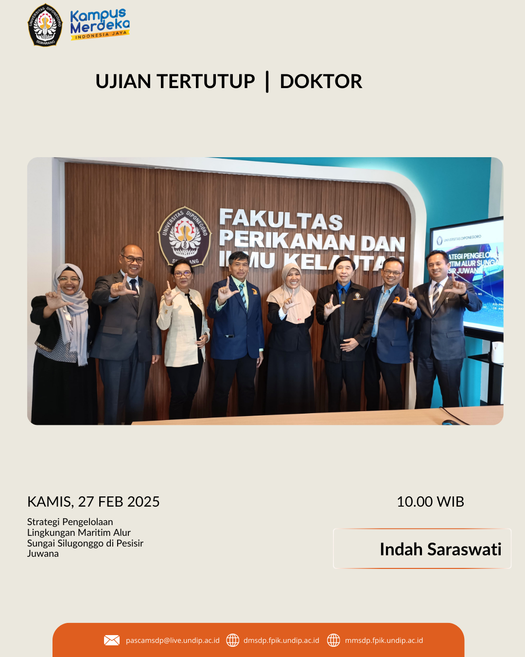 Dr. Capt. Indah Saraswati, The 193th Doctor of Aquatic Resources Management from Doctoral Study ...